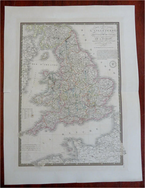 England & Wales United Kingdom 1827 Brue large detailed map hand color ...