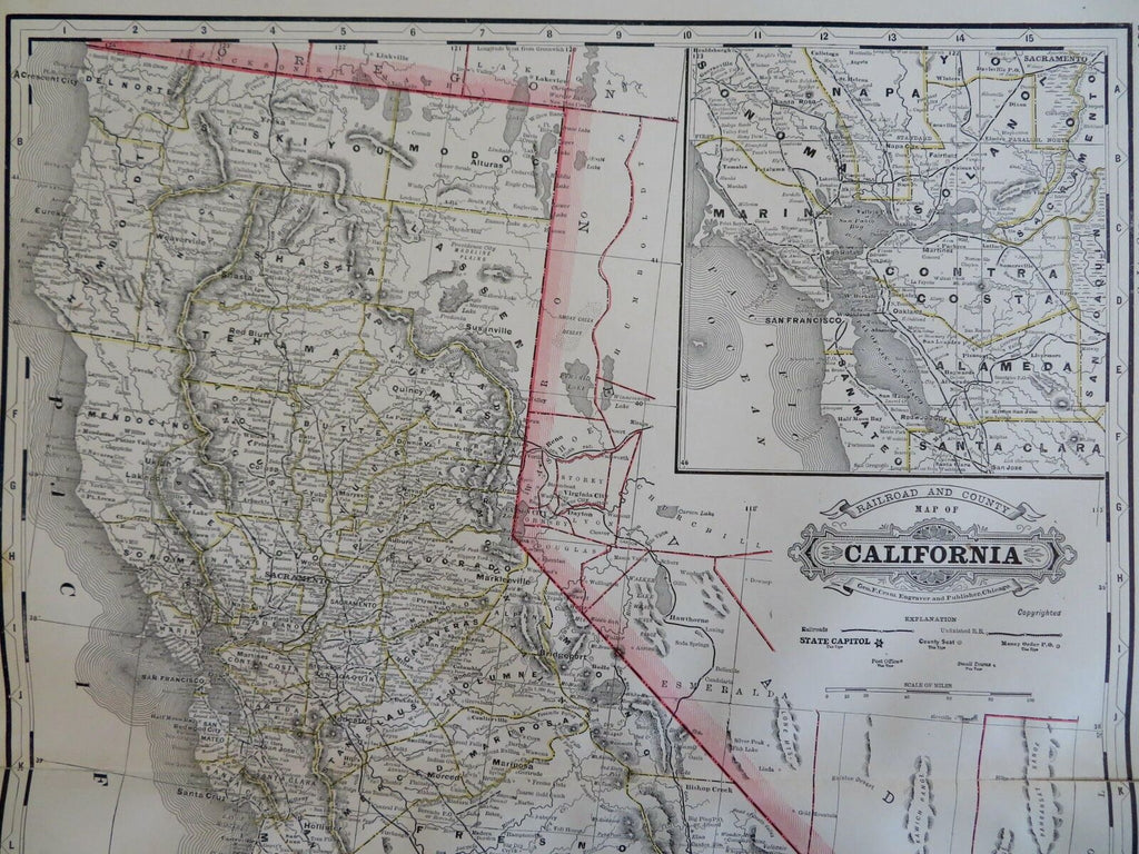 California state map 1887-90 Cram scarce large detailed map – Brian ...