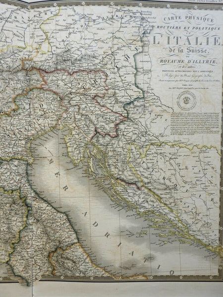 Northern Italy Switzerland Savoy Parma 1836 Brue large detailed map ha ...