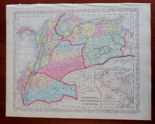 Colombia Ecuador Venezuela Panama Railroad 1856 DeSilver engraved map ...