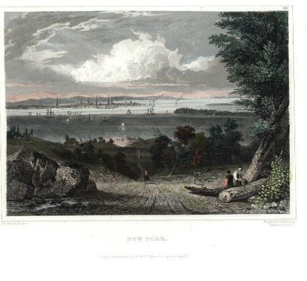 New York City Manhattan NYC harbor sailing ships 1831 lovely rare anti ...
