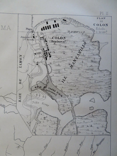 Panama Canal Isthmus Route Panama City Colon plan 1882 French detailed ...