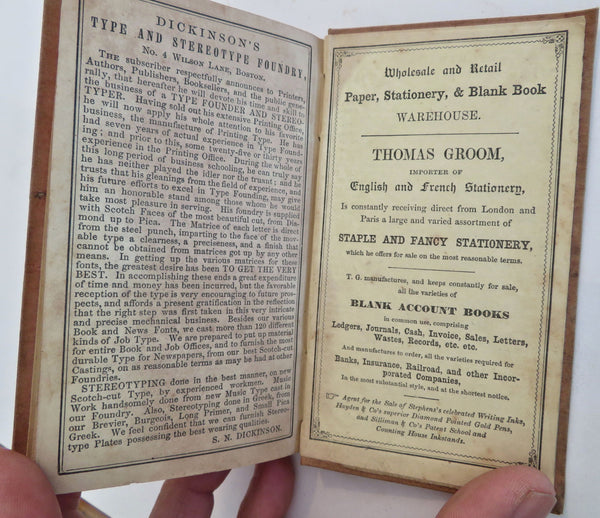 Boston Almanac 1848 Period Advertising City Guide Calendar Business Di ...