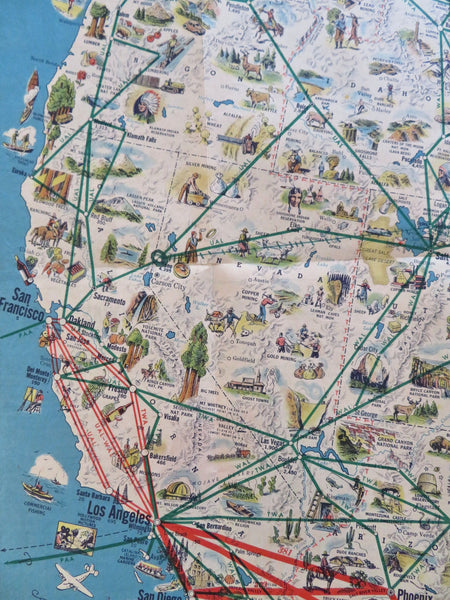 American Airlines Flagship Routes c.1945 Cartoon Pictorial Map Flight ...