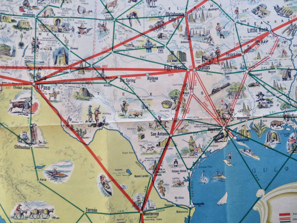 American Airlines Flagship Routes c.1945 Cartoon Pictorial Map Flight ...