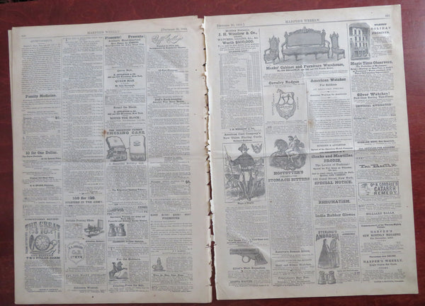 Santa Claus Christmas Eve dbl. pg. by Nast 1863 Harper's Civil War new ...