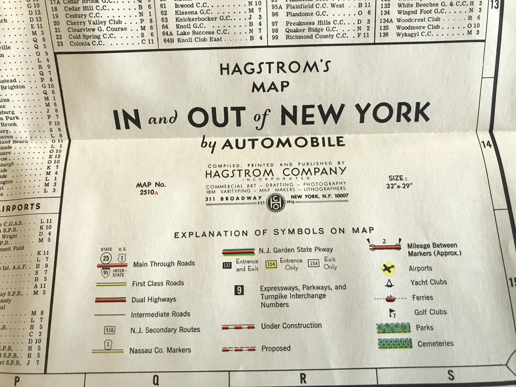 Hagstrom's Map of New York c. 1940-50's tourist's road map parks cemet ...