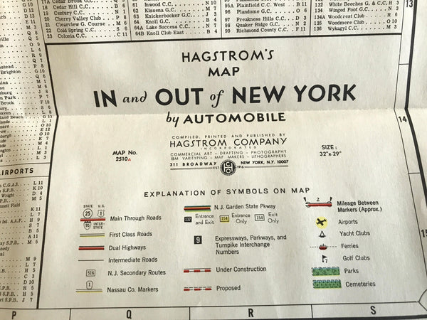 Hagstrom's Map of New York c. 1940-50's tourist's road map parks cemet ...
