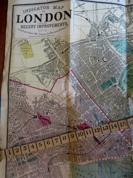 London city map 1870's Wonderful visitor tourist hand color linen back ...