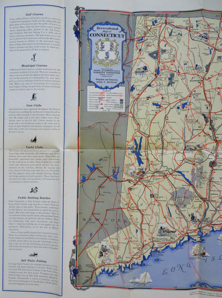 Connecticut Cartoon Pictorial Map Tourist Brochure 1930's pictorial pa ...