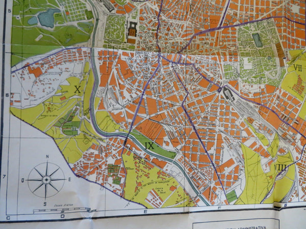 Madrid Spain Tourist Map c. 1950 large folding detailed city plan ...