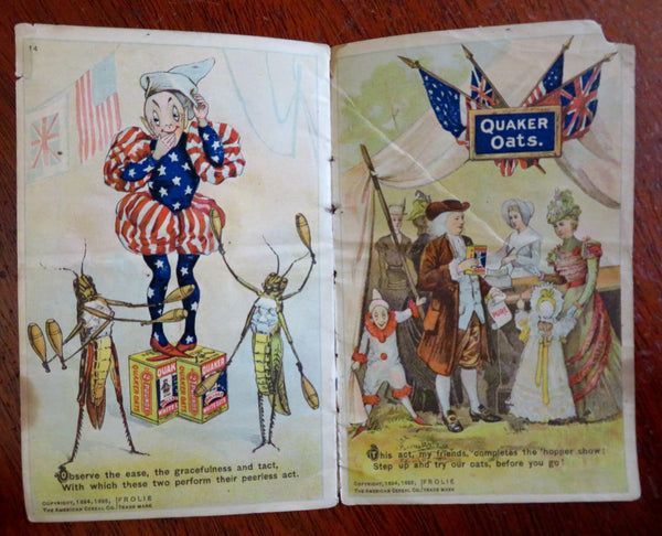 Frolie Grasshopper Circus Quaker Oats 1895 rare color illustrated prom ...
