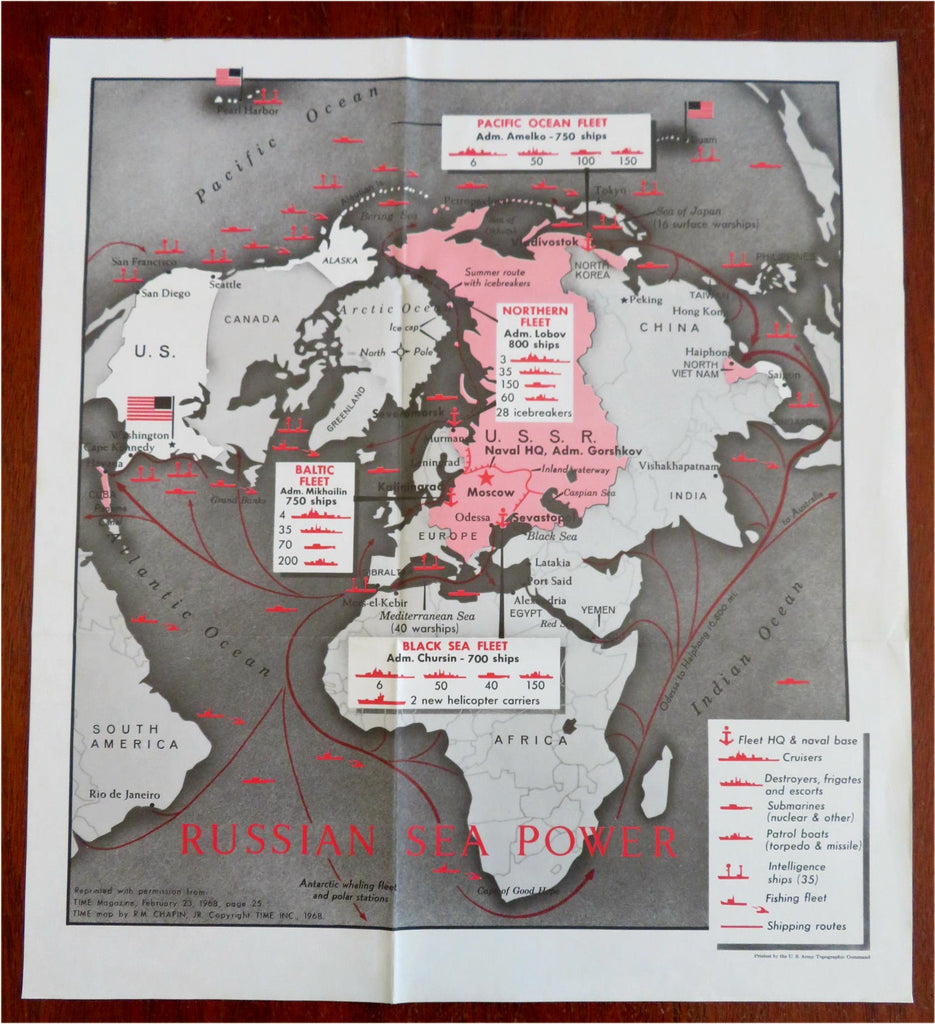 Russian Naval Power Soviet Fleets World Map 1968 Cold War information ...