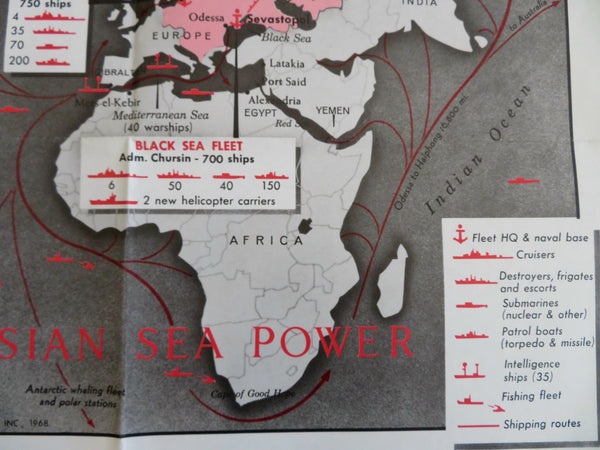 Russian Naval Power Soviet Fleets World Map 1968 Cold War information ...