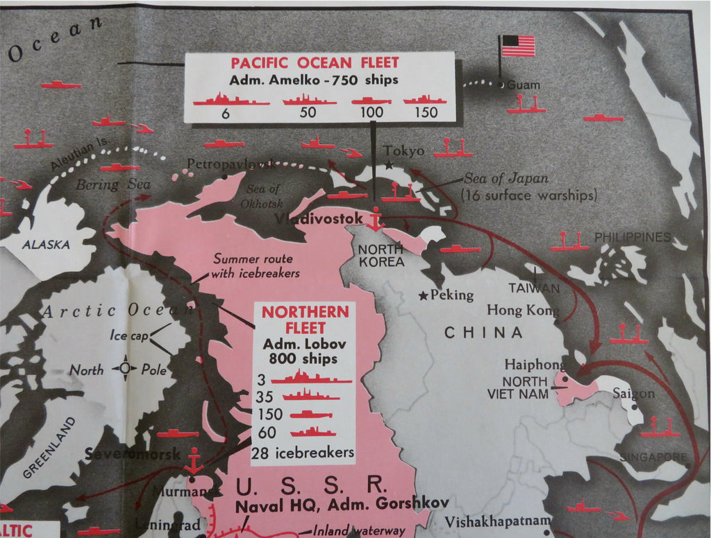 Russian Naval Power Soviet Fleets World Map 1968 Cold War information ...