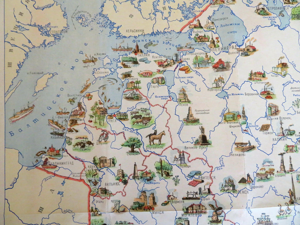 Western Soviet Union cartoon Tourist Map 1963 large road map travel in ...