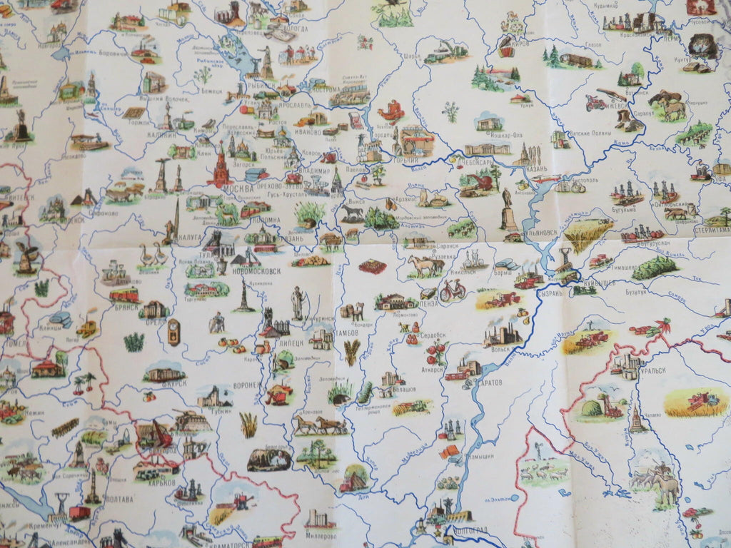 Western Soviet Union cartoon Tourist Map 1963 large road map travel in ...