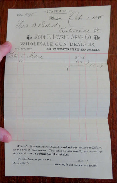 John P. Lovell Arms Co. Gun Dealer 1888 Invoice & Pictorial Advertisin ...