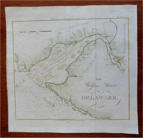 Delaware River & Bay New Jersey Cape Henry Cape May NJ 1837 Blunt hand ...