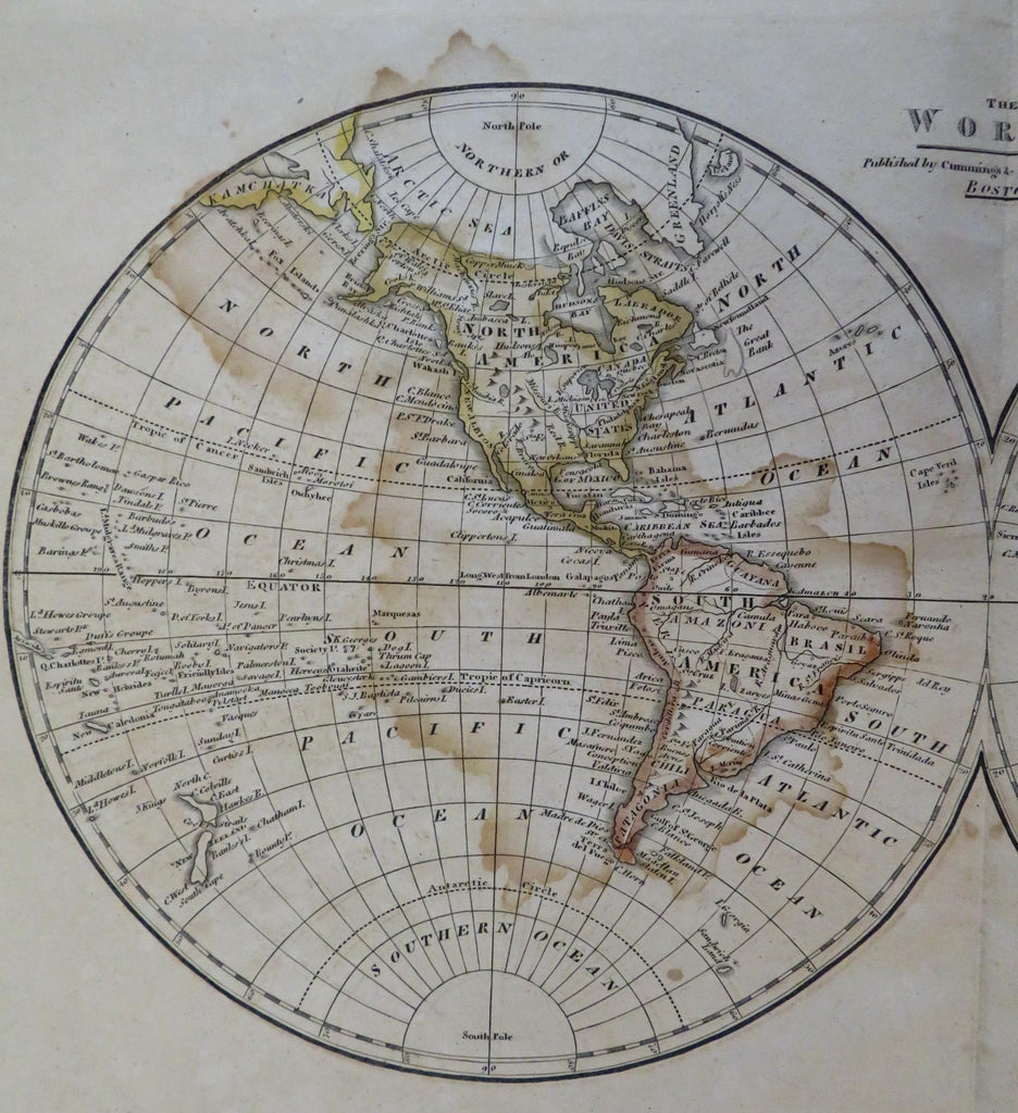 World Map in Double Hemispheres Australia Africa Europe Asia 1826 hand ...