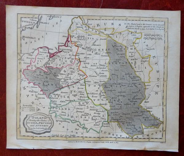 Poland Partition Prussia Austria Russia Lithuania 1807 Barlow old hand ...