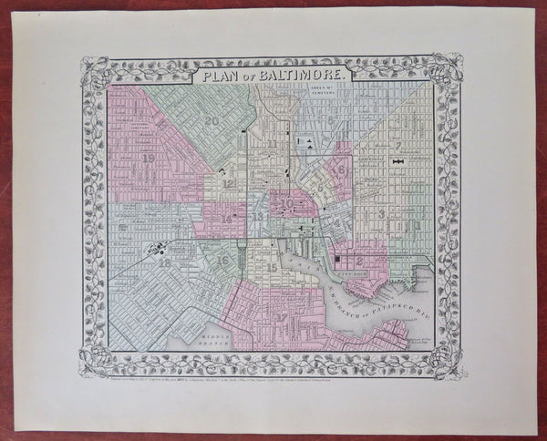 Baltimore Maryland Patapsco River Detailed City Plan 1870 Mitchell map ...