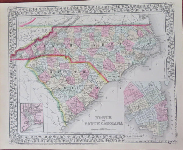 North & South Carolina state maps Charleston city plan 1870 Mitchell m ...