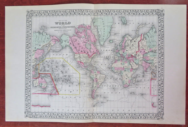 World Map showing exploration tracks Capt. Cook & Wilkes 1871 Mitchell ...