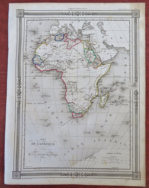 Africa continent unknown lands c. 1852 scarce Bocage decorative hand c ...