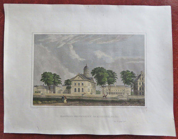 Harvard University Cambridge Mass. Street Scene 1834 architectural vie ...