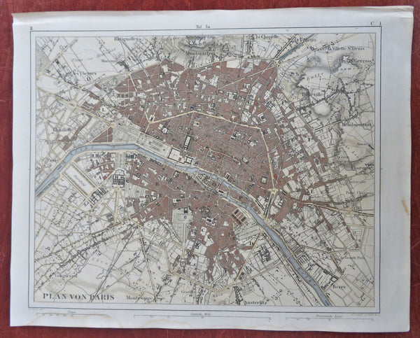 Paris France Seine River Champs Elysée Tuileries c. 1850's detailed ci ...
