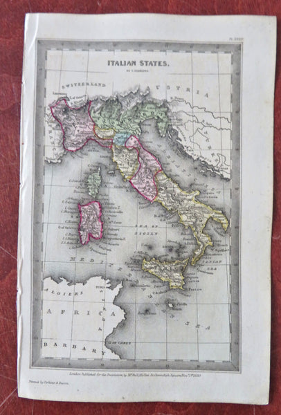 Italian States Italy 1830 charming hand color miniature Starling map ...