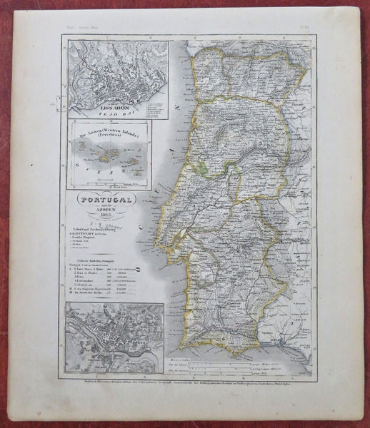 Portugal Lisbon Porta Azores Islands 1849 Remer Meyer detailed engrave ...