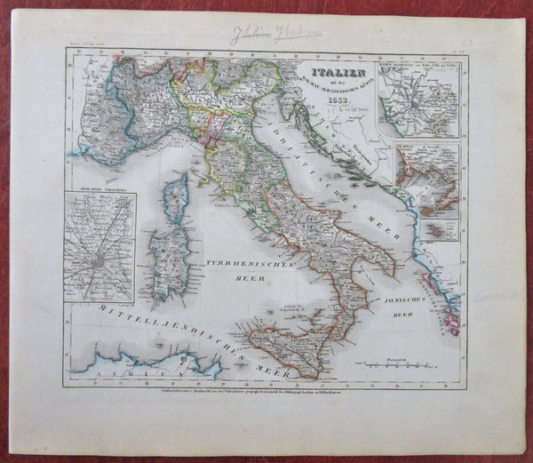 Italy Adriatic Sea Dalmatian Coast Malta 1852 Rohde Meyer engraved map ...