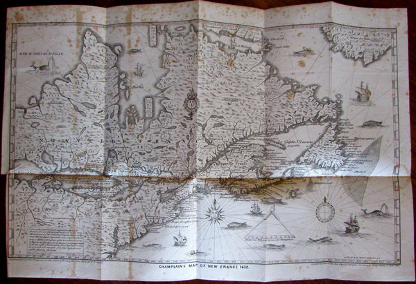 Champlain New France 1632 Pease lithographic re-issue 1850 map Canada ...